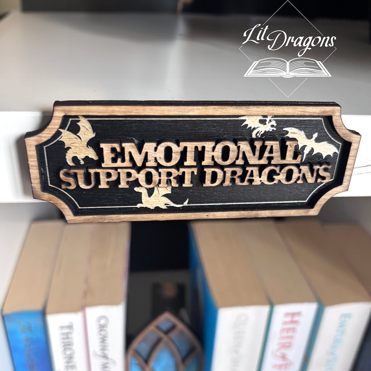 Emotional Support Dragon Bookshelf Sign - Magnetic Shelf Decor – LitDragons